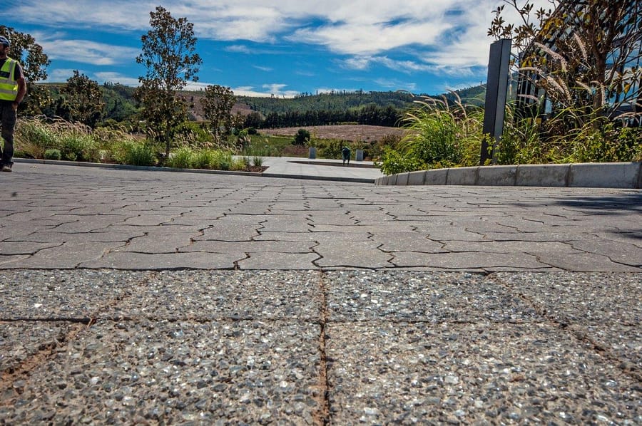 concrete paving with glass topping offers durable refractive road marking